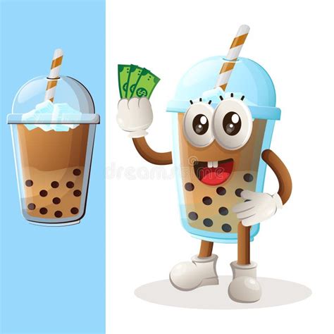 Cute Bubble Tea Mascot Holding Money Stock Vector Illustration Of Beverage Sweet 270930757