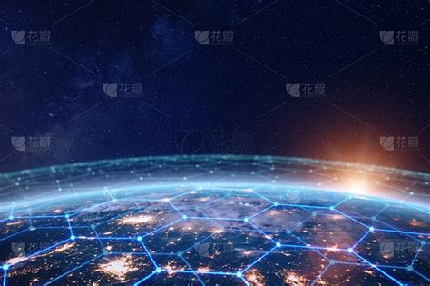 全球商业和金融数字交换的地球上通信网络。物联网 Iot ，区块链，智能连接城市，未来主义的技术概念。素材 花瓣网