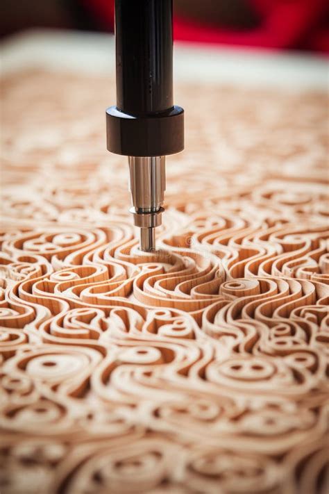 Precision Wood Carving Cnc Router Creating Detailed Design With Intricate Lines And Textures