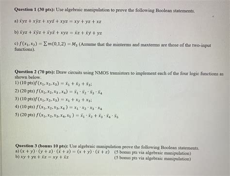 Solved Question 1 30 Pts Use Algebraic Manipulation To