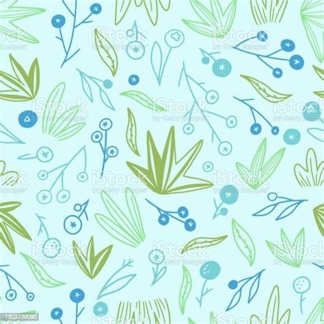 꽃 손 그린 벡터 원활한 패턴 추상 덤불 잎 식물 열매와 배경 낙서 스타일 다채로운 장식 인쇄 카드 직물 직물 벽지 장식을위한 식물 디자인 0명에 대한 스톡 벡터 아트 및