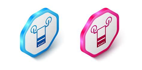 흰색 배경에 격리 된 행거 아이콘에 등색 수건 욕실 수건 아이콘 육각 버튼 벡터 3차원 형태에 대한 스톡 벡터 아트 및 기타 이미지 3차원 형태 가정 생활 가정의 방