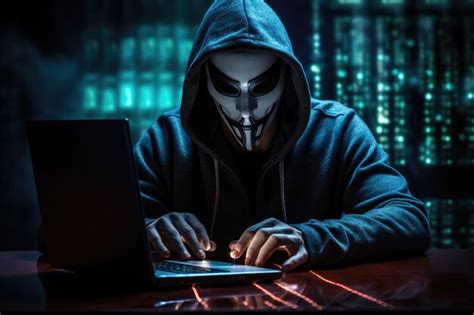 premium ai image a hacker wearing anonymous mask and hacking pc ai