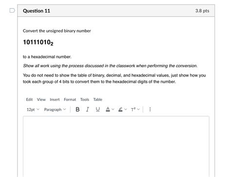 Solved D Question 11 38 Pts Convert The Unsigned Binary