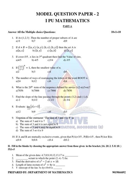 1 Pu Maths Model Qp 2 Pdf Complex Number Equations