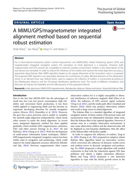 Pdf A Mimu Gps Magnetometer Integrated Alignment Method Based On Sequential Robust Estimation