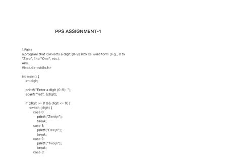 Pps Assignment 1 Pps Assignment Pps Assignment 1 A Program That Converts A Digit 0 9 Into