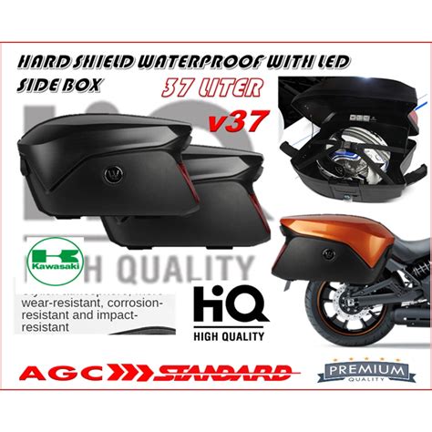 KAWASAKI WATERPROOF V37 SIDE BOX ABS PLASTIC WITH LED LIGHT HARD SHEILD