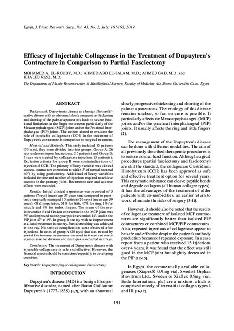 Pdf Efficacy Of Injectable Collagenase In The Treatment Of Dupuytrens Contracture In