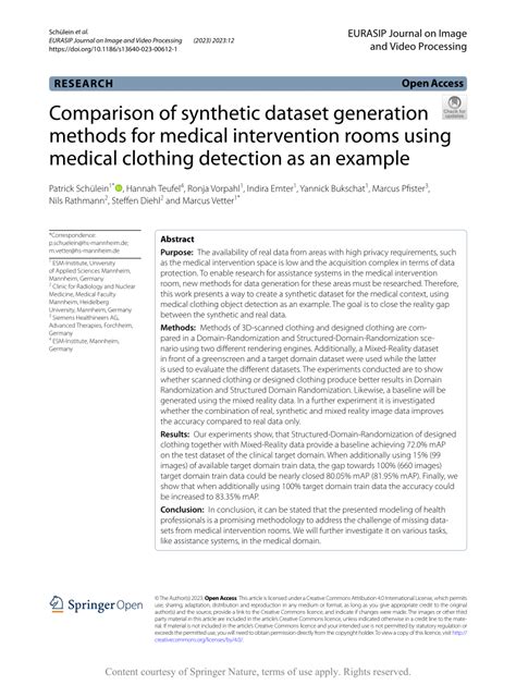 Pdf Comparison Of Synthetic Dataset Generation Methods For Medical Intervention Rooms Using