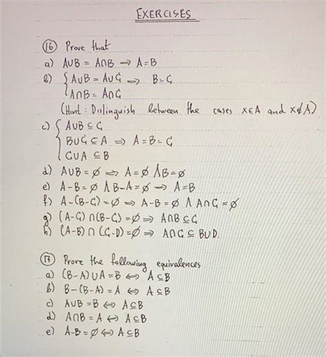 solved 16 prove that a a∪b a∩b→a b b {a∪b a∪ga∩b a∩g⇒b c