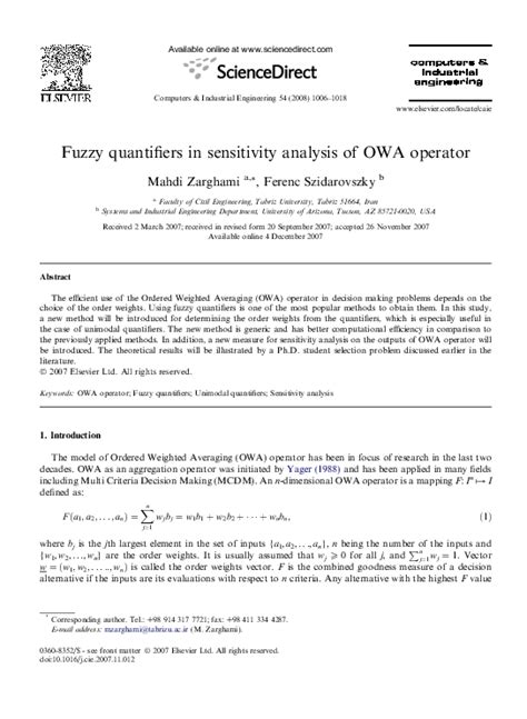 Pdf Fuzzy Quantifiers In Sensitivity Analysis Of Owa Operator