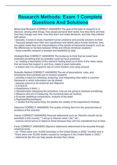 Research Methods Exam 1 Complete Questions And Solutions Research