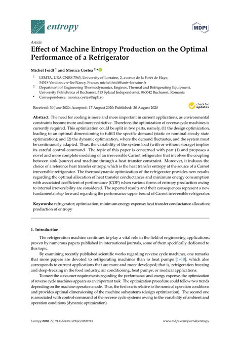 Pdf Effect Of Machine Entropy Production On The Optimal Performance
