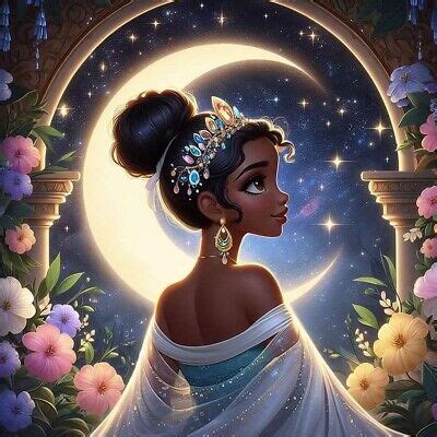 Princess Tiana And Moon 2 Cartoon Collage 8x8 Craft Cotton Fabric
