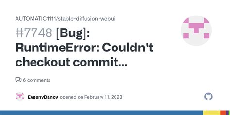 Bug Runtimeerror Couldnt Checkout Commit 5b3af030dd83e0297272d861c19477735d0317ec For K