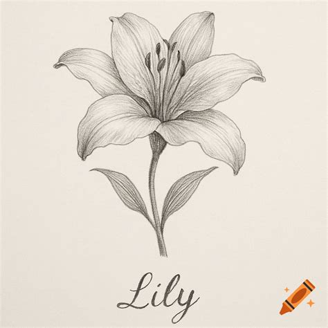 A Detailed Pencil Drawing Of A Lily Flower With The Word Lily In