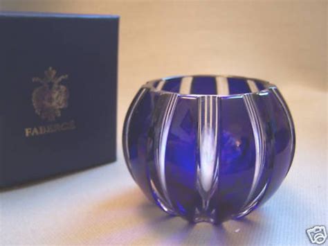 Faberge Cobalt Blue Crystal Parallele Votive Holder Nib