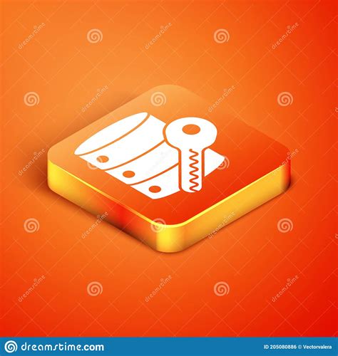 Isometric Server Security With Key Icon Isolated On Orange Background Security Safety