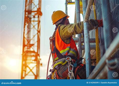 Construction Engineer Worker At Heights Generative Ai Stock