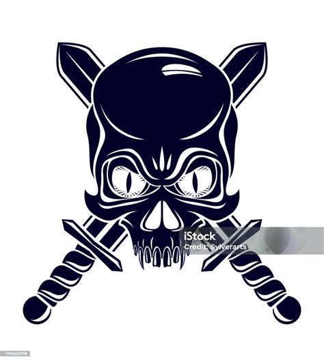무기 벡터 빈티지 스타일 문신 데드 헤드 공격적인 두개골 해 적 엠 블 럼 졸리 로저 검에 대한 스톡 벡터 아트 및 기타 이미지