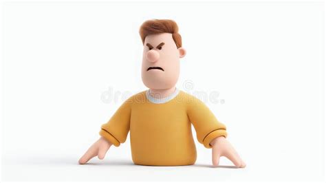 Angry 3d Cartoon Character With Scowl And Yellow Sweater On White Background Stock Video Video