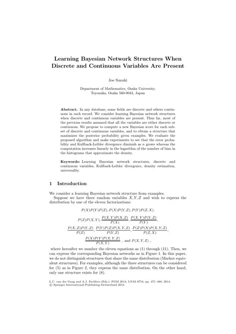 Pdf Learning Bayesian Network Structures When Discrete And Continous Variables Are Presen