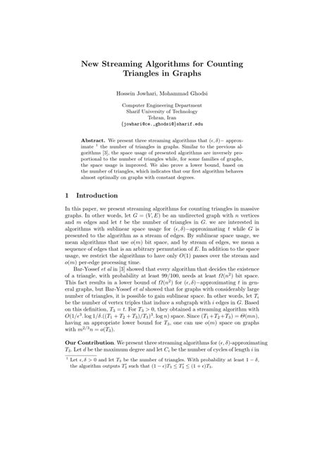 Pdf New Streaming Algorithms For Counting Triangles In Graphs