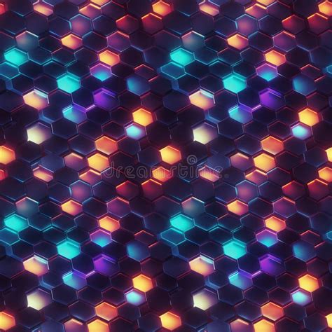 Hexagon Seamless Pattern Glowing Geometric Honeycomb Background Abstract Color Metallic Stock