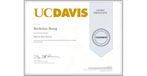 Nicholas Hung On Linkedin Completion Certificate For Sql For Data Science