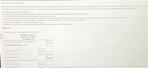 Solved Bank Reconciliation And Entries Na Checks Chegg