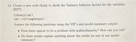 Solved A 14 Create A New Code Chunk To Check The Variance