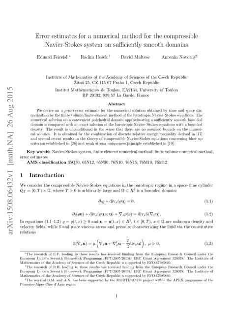 Pdf Error Estimates For A Numerical Method For The Compressible Navier Stokes System On