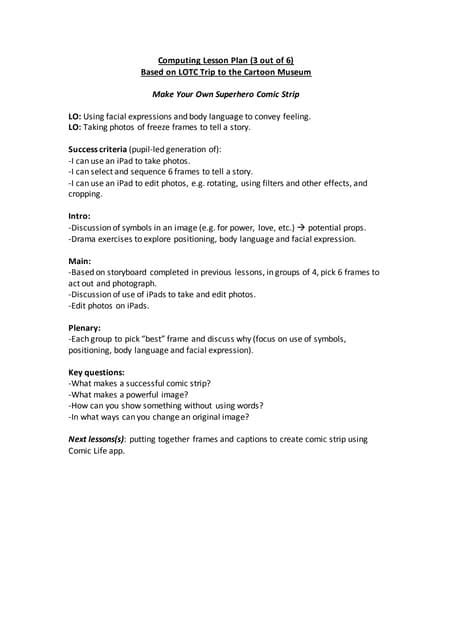 cartoon museum computing lesson plan pdf