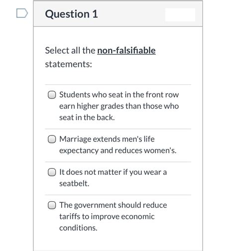 Solved Question 1 Select All The Non Falsifiable Statements