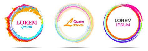 벡터 브러시 스트로크 세트 흰색 배경에 격리된 샘플 텍스트가 있는 스플래시 수채화 원 링 개념에 대한 스톡 벡터 아트 및 기타