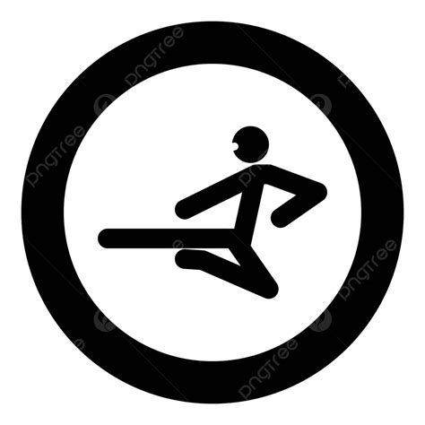 Simple Black Vector Illustration Of An Iconic Ninja With A Kicking Stick Vector Jumping Shadow