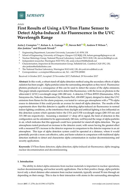 Pdf First Results Of Using A Uvtron Flame Sensor To Detect Alpha Induced Air Fluorescence In
