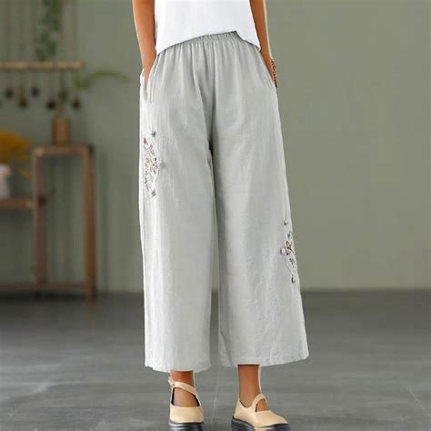 Tawop Baggy Cargo Pants Wide Leg Cotton Linen Casual Scrub Pants Xlus