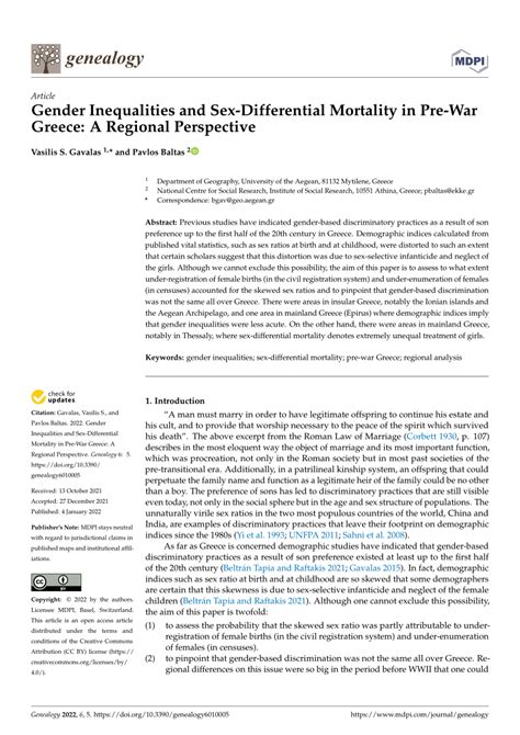 Pdf Gender Inequalities And Sex Differential Mortality In Pre War