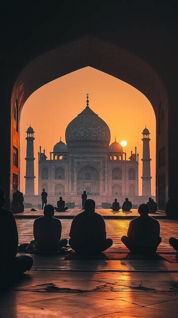 Premium Photo Silhouetted Muslims Praying At Sunset And The Mosque
