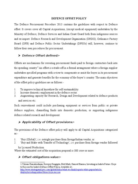 Defence Offset Policy Pdf Request For Proposal Joint Venture