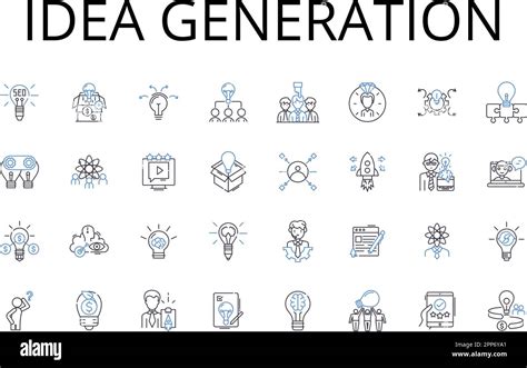 Idea Generation Line Icons Collection Brainstorming Session Conceptualization Creation