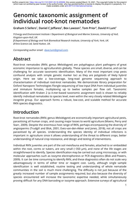Pdf Genomic Taxonomic Assignment Of Individual Root Knot Nematodes