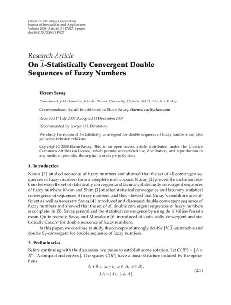 Pdf Sequences Of Fuzzy Numbers
