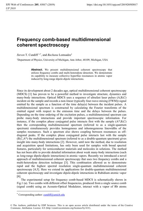 Pdf Frequency Comb Based Multidimensional Coherent Spectroscopy