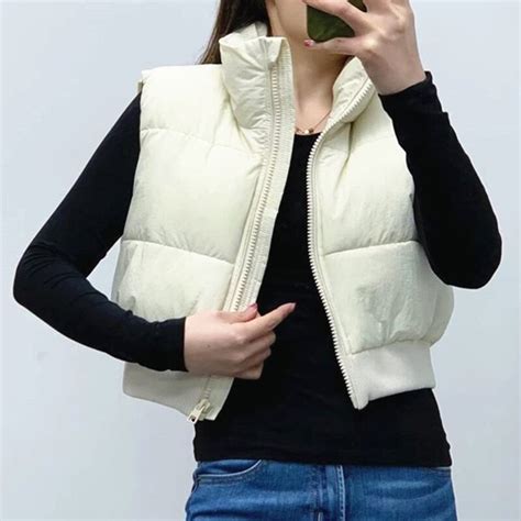 여성용 푹신한 조끼 집업 스탠드 칼라 민소매 여성 캐주얼 패션 경량 패딩 크롭 퀼트 조끼 겨울 따뜻한 코트 Aliexpress