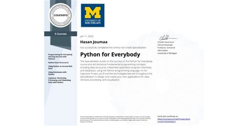 Hasan Joumaa On Linkedin Python Coding Coursera Universityofmichigan Py4e Pythonforeverybody