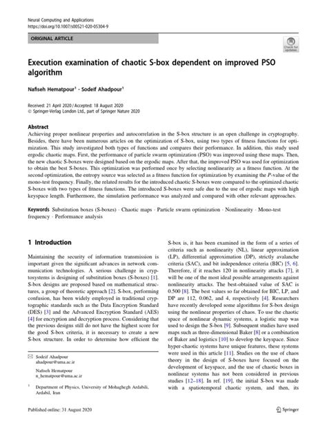 execution examination of chaotic s box dependent on improved pso algorithm pdf chaos theory