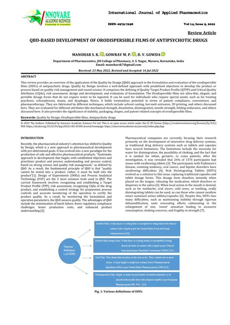 Pdf Qbd Based Development Of Orodispersible Films Of Antipsychotic Drugs